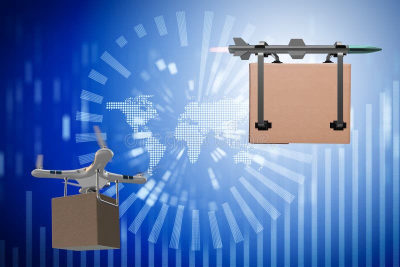 The Various Modern Delivery Methods with Rockets and Drone Stock ...