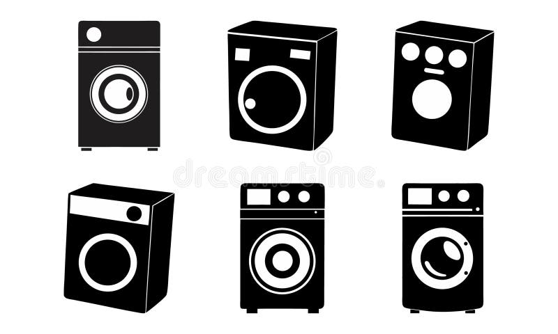 Vector Illustration of Various Modern Black and White Washing Machines ...