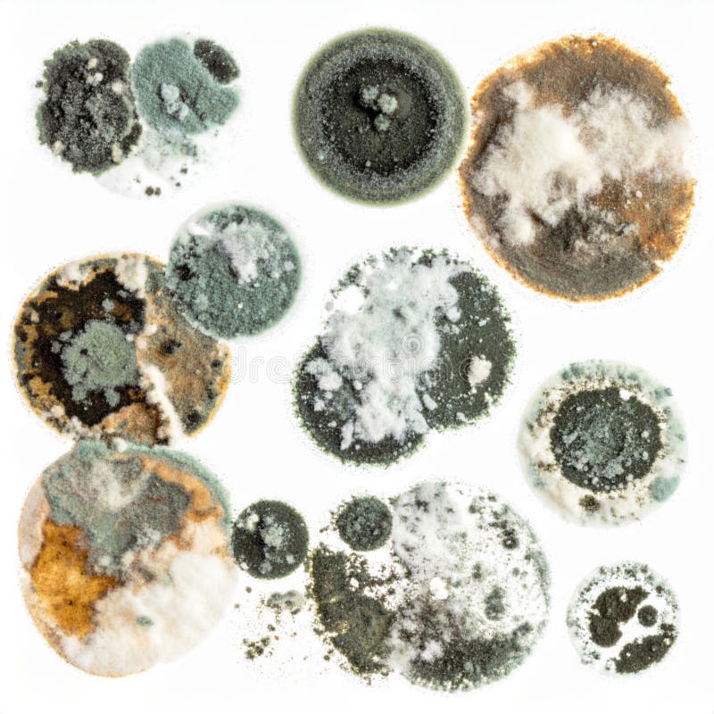 Various Mold Colonies on White Background Stock Illustration ...