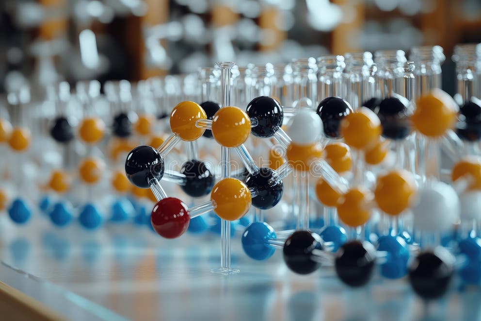 Various Molecular Models on a Table Stock Illustration - Illustration ...