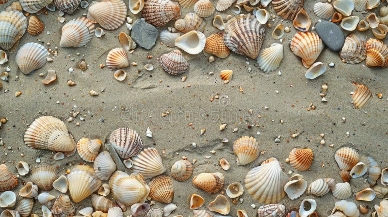 Seashells Scattered on Sandy Beach, Creating a Beautiful Natural ...