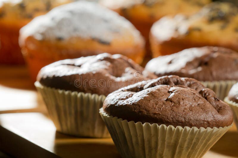 Various Muffin on Wooden Board Stock Image - Image of square, cupcake ...