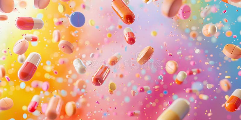 Various Multi-colored Tablets Levitate on a Bright Background Stock ...