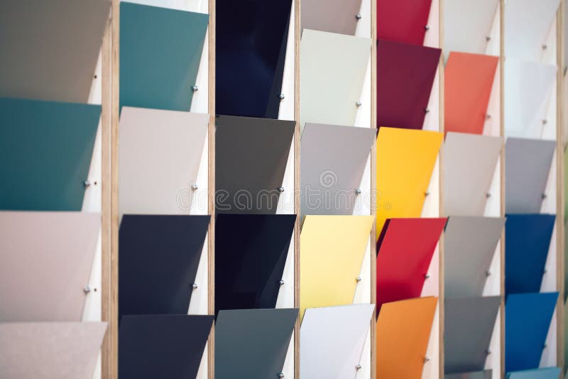 Various Samples of Different Materials on Market Showcase. Stock Image ...