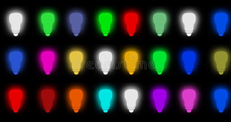 Various Multiple Color Light Bulb Blinking and Glowing on Black ...