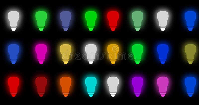 Various Multiple Color Light Bulb Blinking and Glowing on Black ...