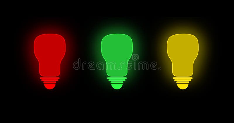 Various Multiple Color Light Bulb Glowing on Black . Animated LED Light ...