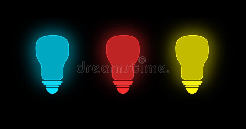 Various Multiple Color Light Bulb Glowing on Black . Animated LED Light ...