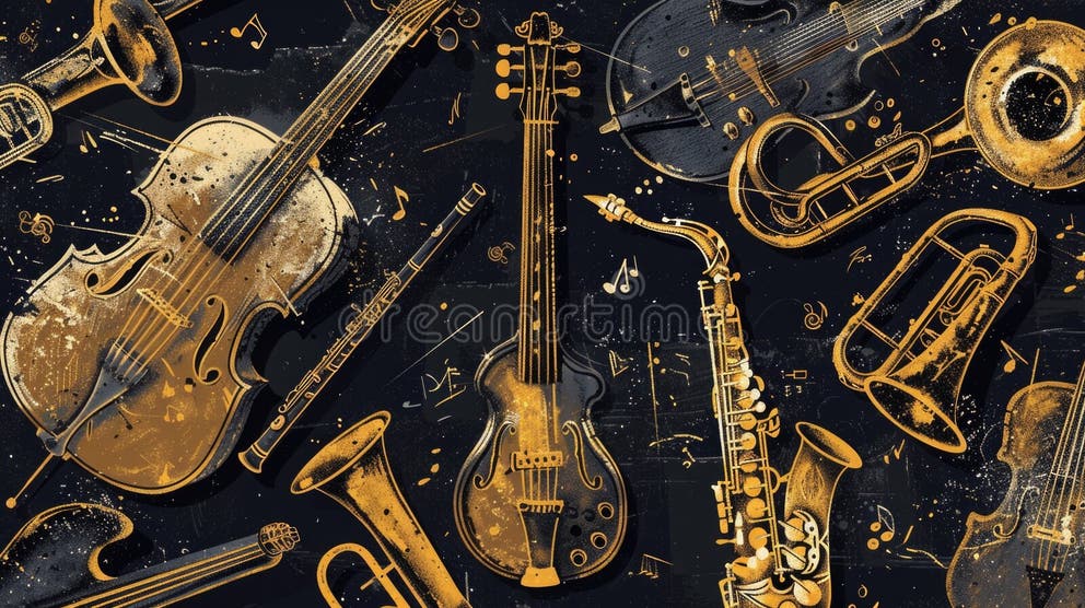 Various Musical Instruments on a Dark Backdrop. Ideal for Music-related ...
