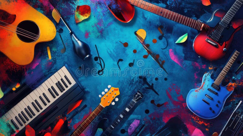 Creative Explosion of Musical Instruments and Scattered Notes Forming ...