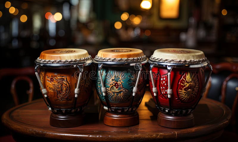 Group of Musical Instruments on Table Stock Image - Image of quartet ...