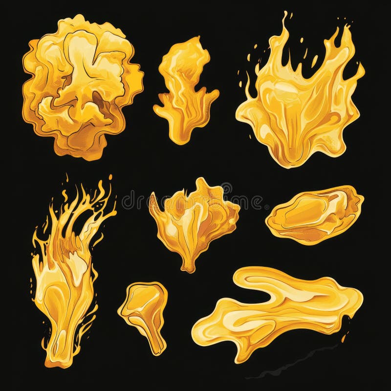 Various Muzzle Flashes with a Black Background Stock Illustration ...