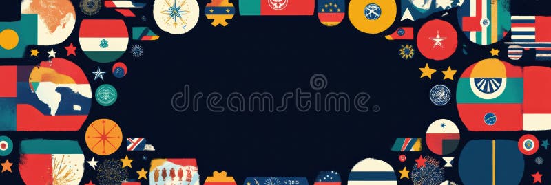 Unity among Nations Represented through Diverse Emblems and Flags in a ...