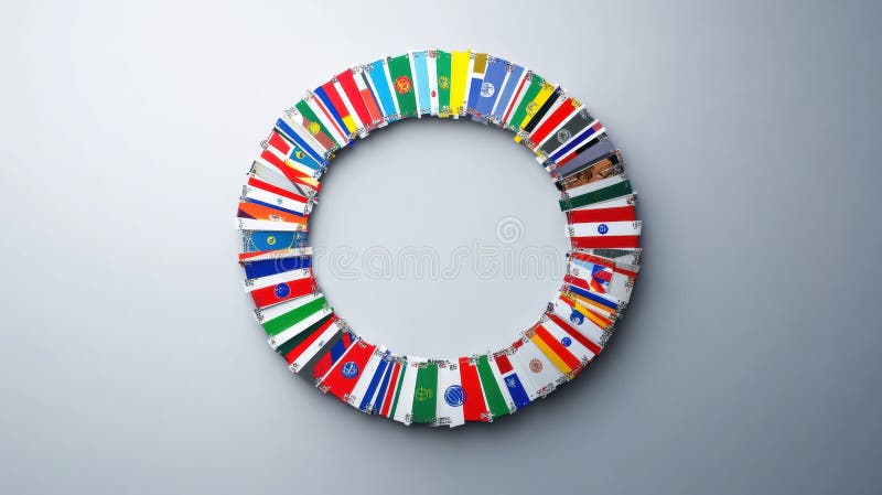 National Emblems and Flags Arranged in a Round Layout Symbolize Unity ...