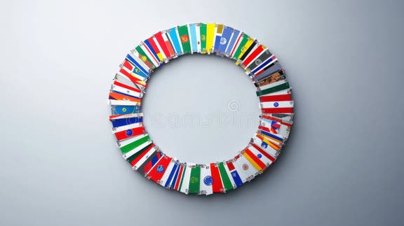 National Emblems and Flags Arranged in a Round Layout Symbolize Unity ...