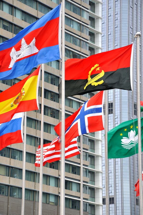 National Flag of Different Countries with Building Stock Image - Image ...