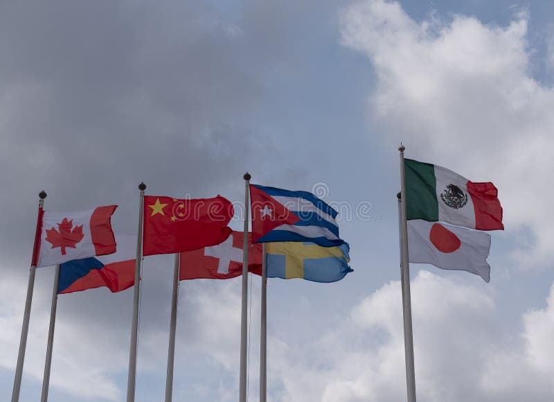 Various National Flags Countries Under a Blue Sky Stock Photo - Image ...