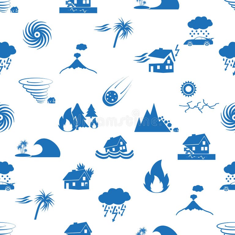 Various Natural Disasters Problems in the World Blue Icons Seamless ...