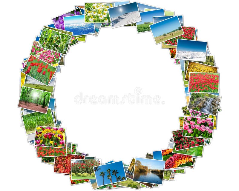 The Various Nature Photos Arranged in Round Frame Stock Image - Image ...