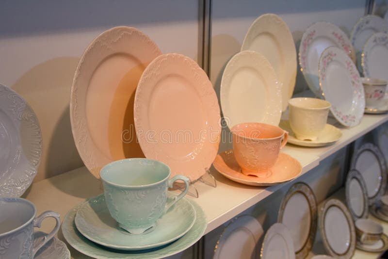 Various New Dishes on the Counter Stock Image - Image of mall, orange ...