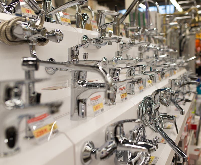 Various New Faucets in a Construction Store. Stock Photo - Image of ...