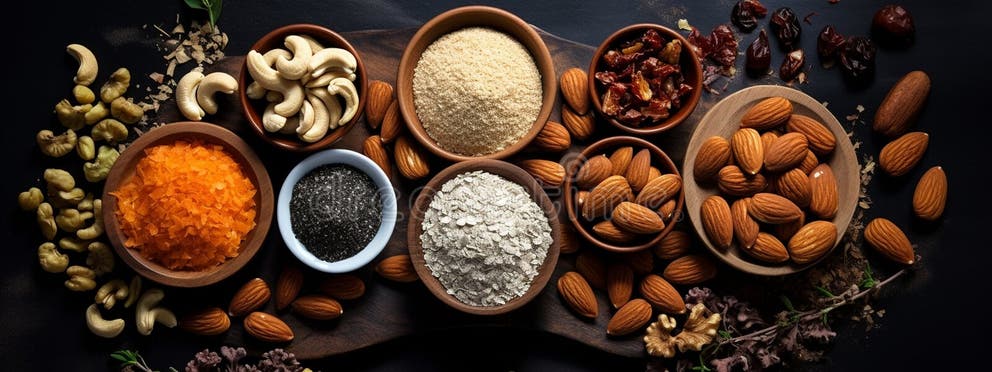 Various Nut Flour, Almond, Hazelnut Top View Stock Photo - Image of ...