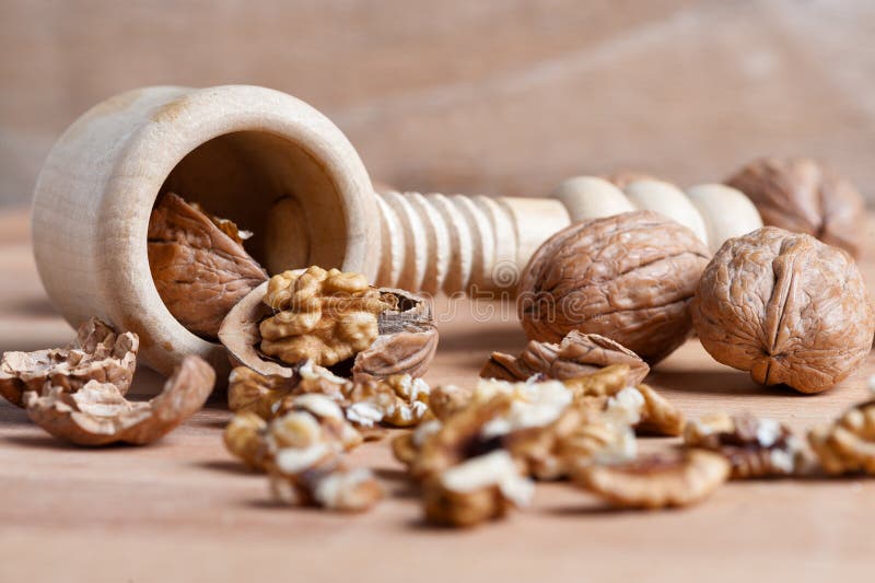 Various Nuts with a Broken Shell on Rustic Wood Stock Image - Image of ...