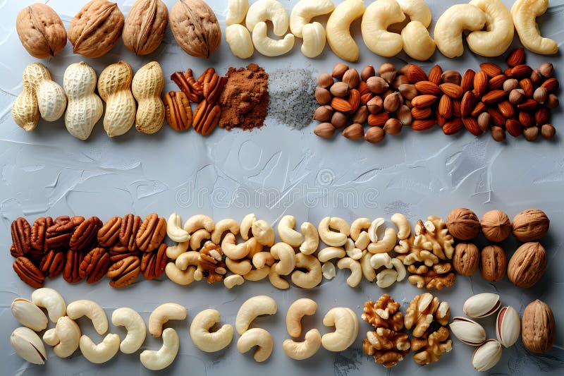 Various Nuts Displayed Row Table Cuisine Food Stock Photos - Free ...