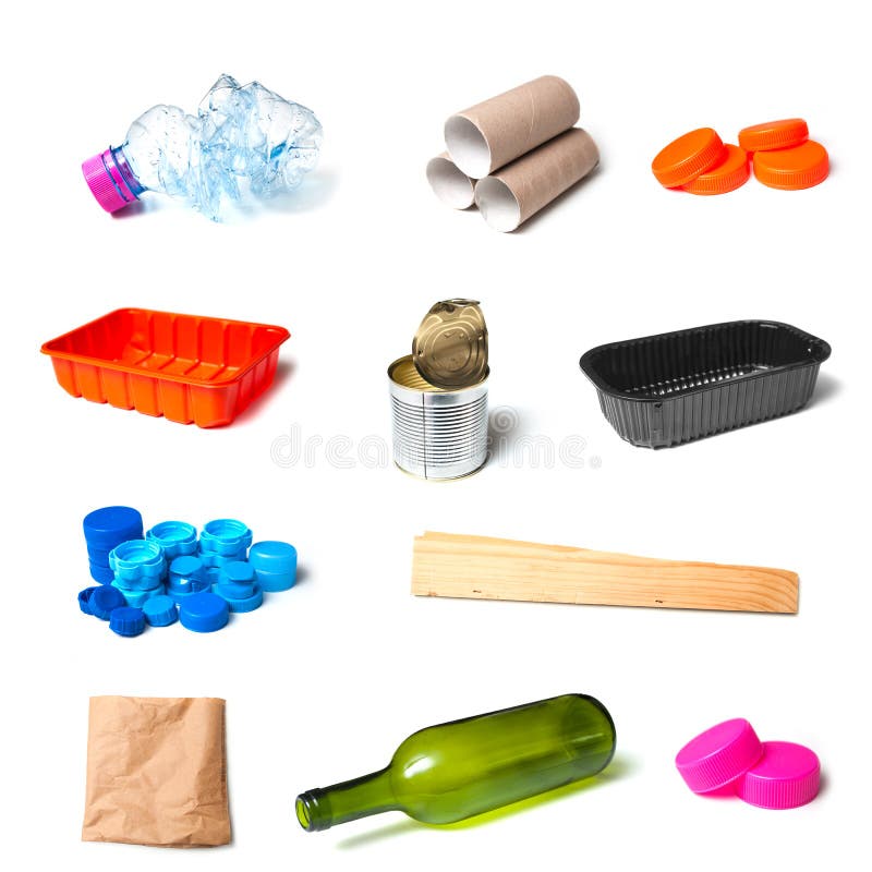 Various Objects for Recycling on White Background Stock Photo - Image ...