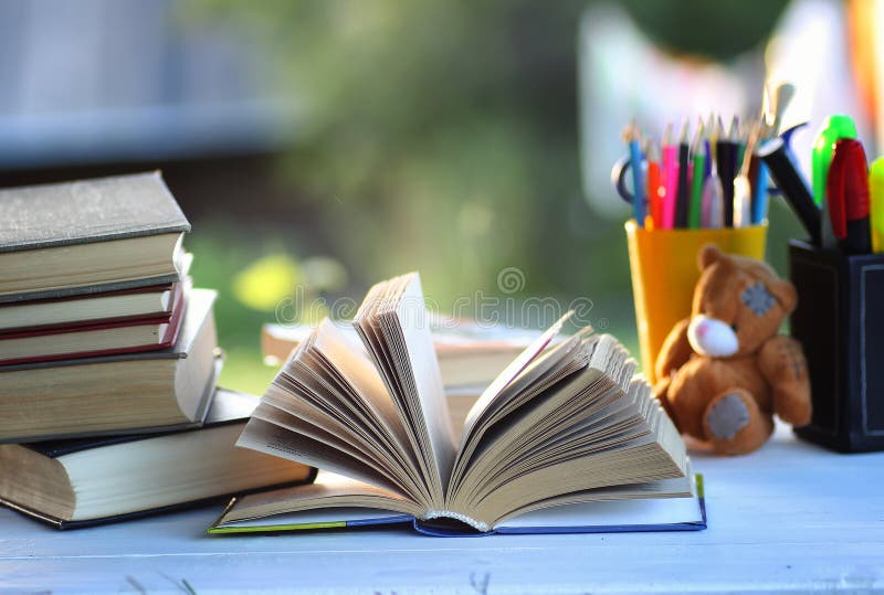 Educaion Back School Book Stack Page Outdoor Stock Image - Image of ...