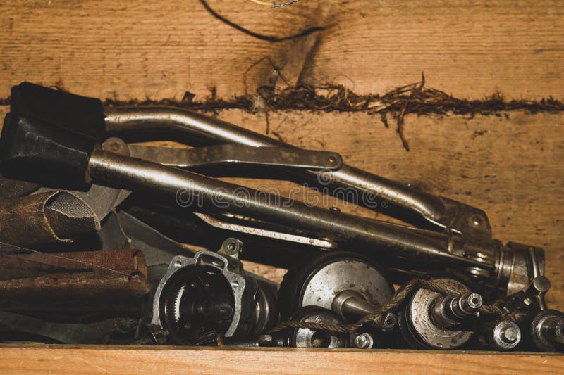 Various Old Rusty Tools in the Workshop Stock Photo - Image of ...