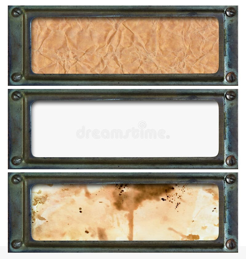 Various Old Used Metal Labels Stock Photo - Image of designation ...