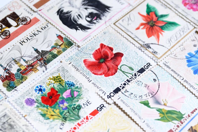 Various Old Vintage Retro Polish Post Stamps Editorial Stock Photo ...