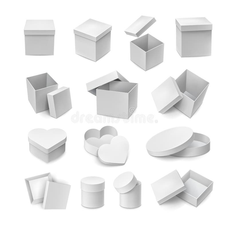 Various Opened and Closed Cardboard Boxes Mockup Stock Vector ...