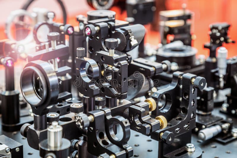 Various Optics and Laser Holders and Motorized Positioners Stock Photo ...