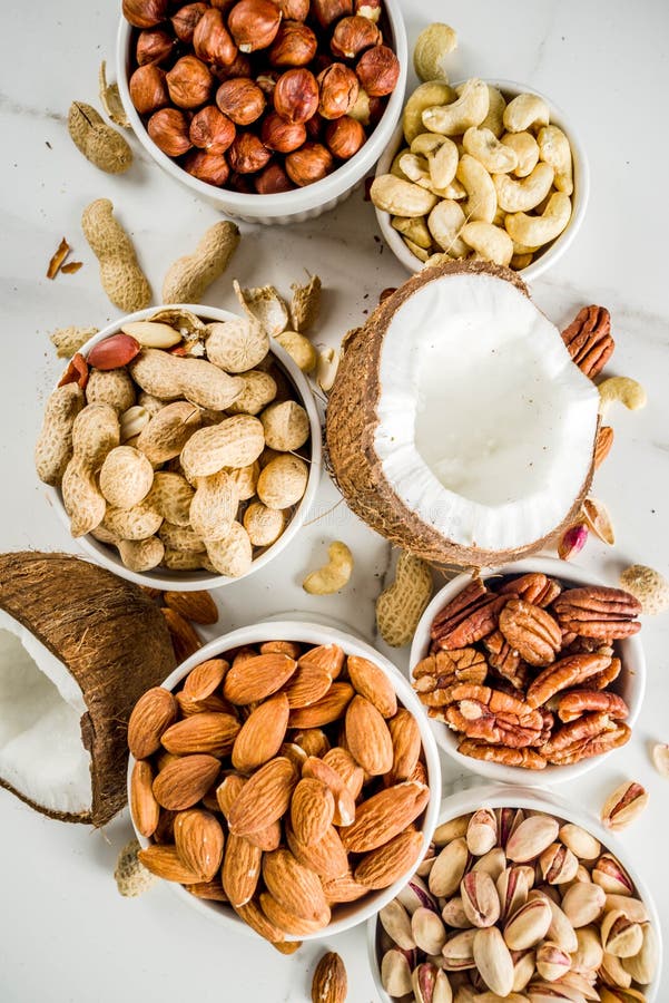 Various organic nuts stock photo. Image of bowl, hazelnuts - 135630542
