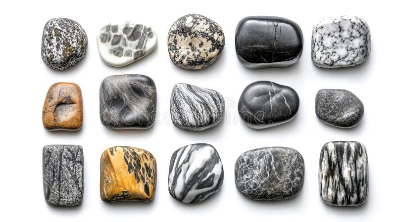 Various Ornamental Stones with Unique Patterns and Textures on White ...