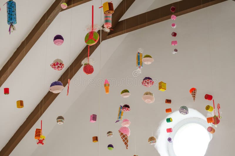 Various Ornaments Hanging from the Ceiling Stock Photo - Image of ...