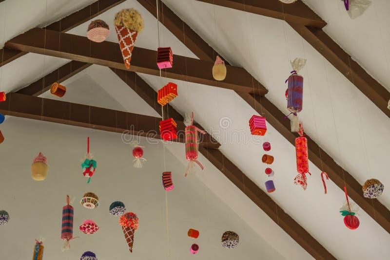 Various Ornaments Hanging from the Ceiling Stock Photo - Image of ...