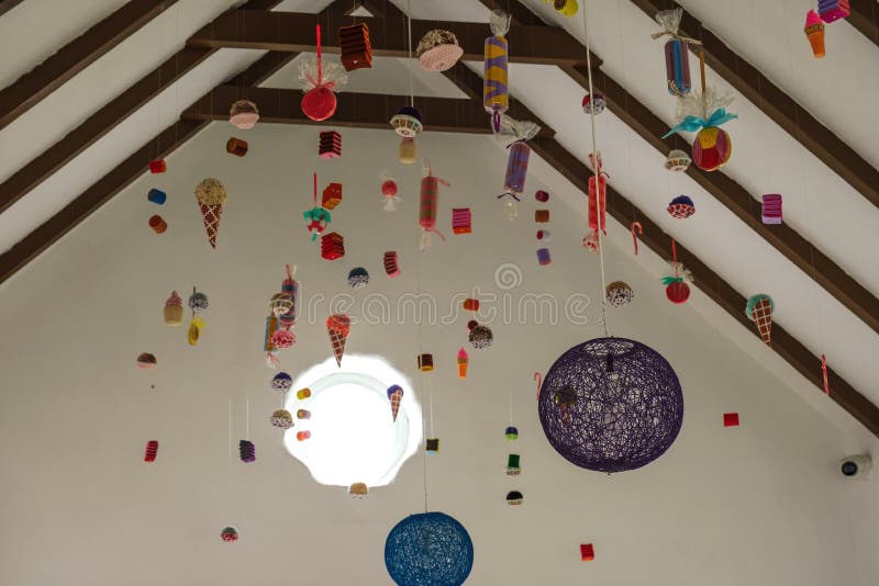 Various Ornaments Hanging from the Ceiling Stock Image - Image of ...