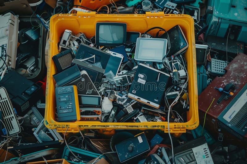 Various Outdated Electronic Gadgets in Recycling Bin, Need for ...