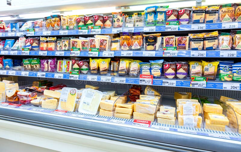Various Packaged Cheese are Sold in the Supermarket Editorial Photo ...