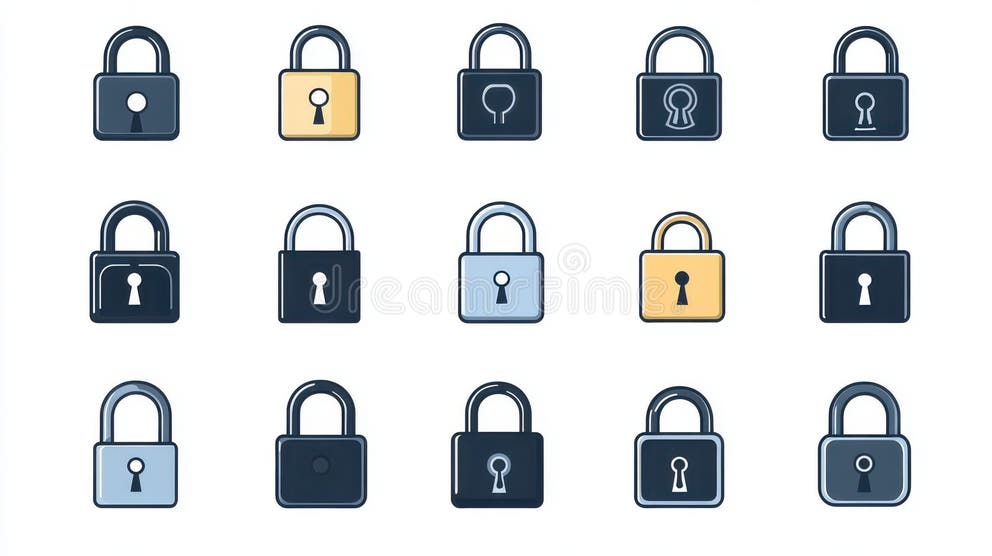 Various Padlock Icons Set Security Design Elements Digital Assets ...