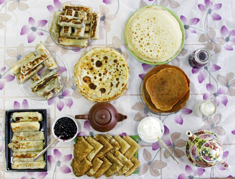 Various Pancakes on the Table Stock Image - Image of variety ...