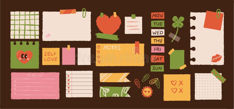 Various Paper Notes on Stickers. Information Board with Blank Paper ...