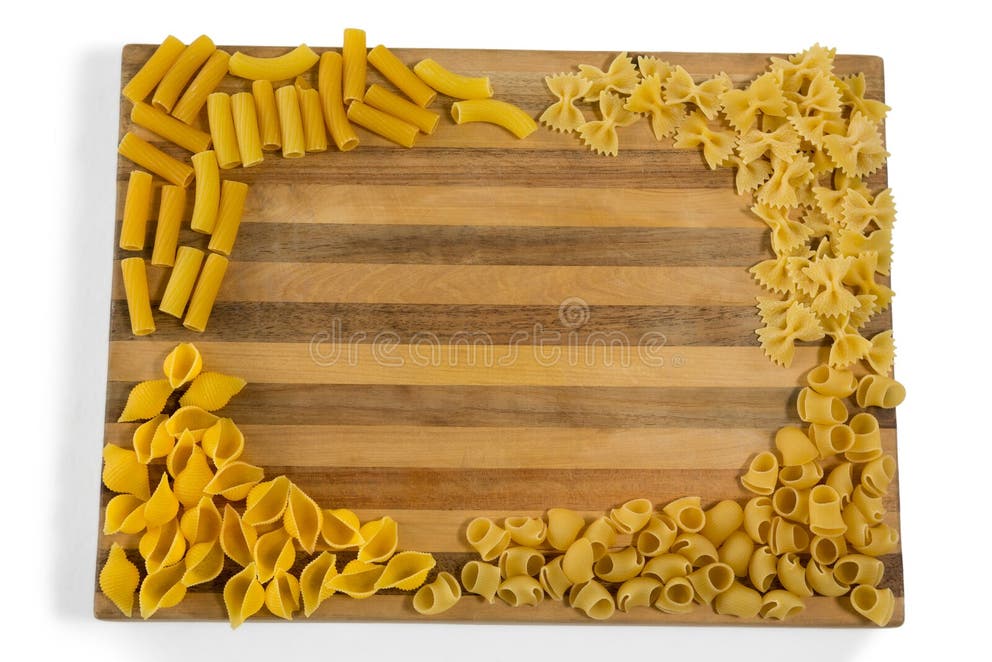 Various Pasta on Cutting Board Stock Image - Image of farfalline ...