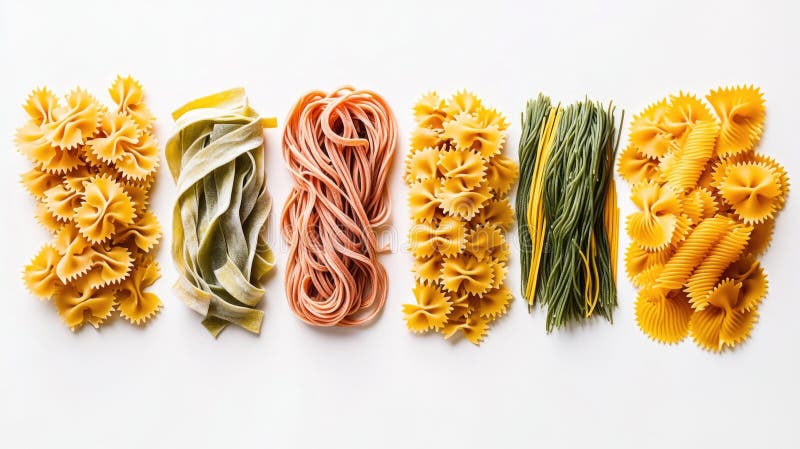 Various Pasta Shapes Colors Arranged White Background Stock Photos ...