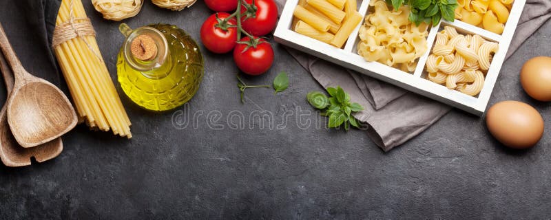 Various Pasta in Wooden Box Stock Photo - Image of culinary, fettucini ...