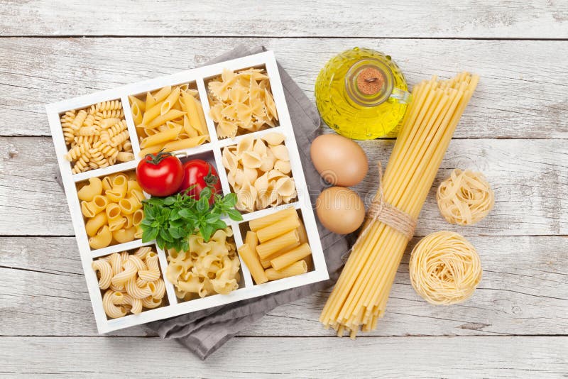 Various Pasta in Wooden Box Stock Image - Image of macaroni, meal ...