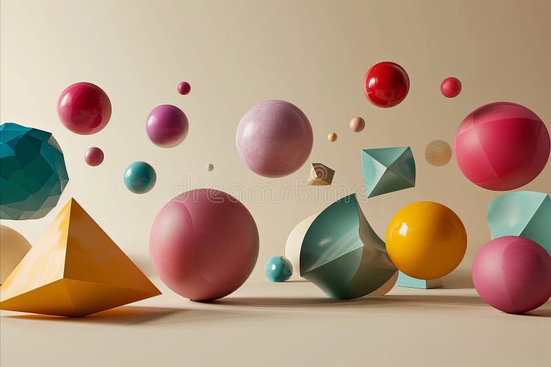 Various Pastel Geometric Forms Suspended in Space, Creating a Whimsical ...